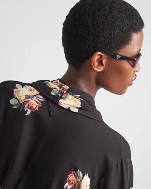 Prada Floral Print Long Sleeve Midi Dress