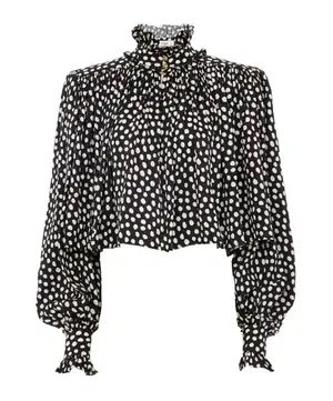 Chloé Maxi Gathered High-neck Blouse - Black/beige