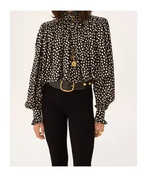 Chloé Maxi Gathered High-neck Blouse - Black/beige