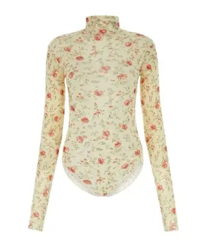 Prada Floral Print Long Sleeve Bodysuit