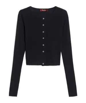 Max Mara Cropped Cardigan With Logo And Round Neck - Blue