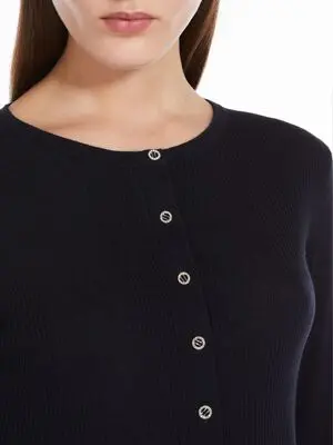 Max Mara Cropped Cardigan With Logo And Round Neck - Blue