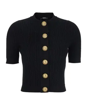 Balmain Button Embellished Knitted Cardigan - Black