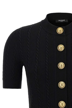 Balmain Button Embellished Knitted Cardigan - Black