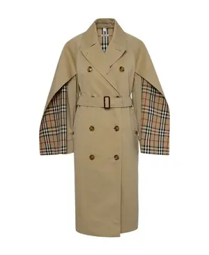 Burberry Double-breasted Belted Coat With Signature Check Details - Brown