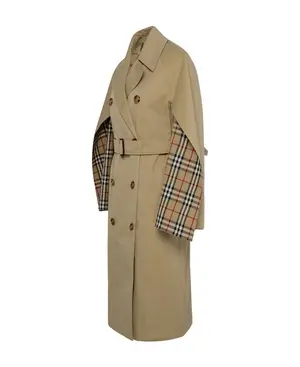 Burberry Double-breasted Belted Coat With Signature Check Details - Brown