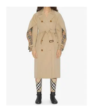 Burberry Double-breasted Belted Coat With Signature Check Details - Brown