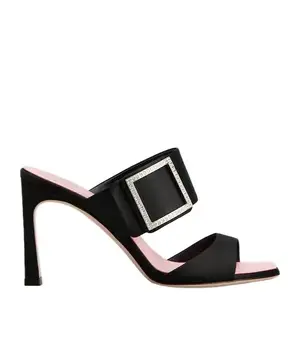 ROGER VIVIER Trompette Satin Mules With Crystal Buckle - Black