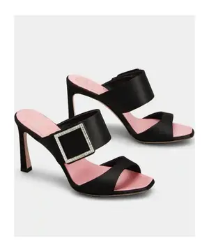 ROGER VIVIER Trompette Satin Mules With Crystal Buckle - Black
