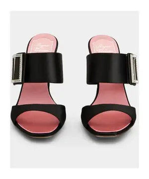 ROGER VIVIER Trompette Satin Mules With Crystal Buckle - Black
