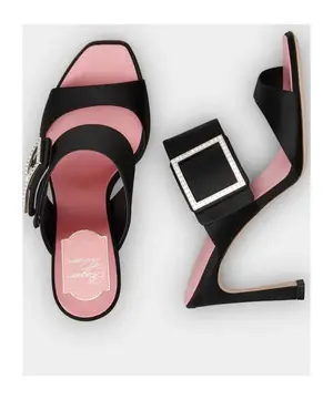 ROGER VIVIER Trompette Satin Mules With Crystal Buckle - Black