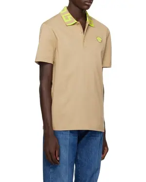 Versace Medusa Embroidered Short Sleeved Polo Shirt - Nude