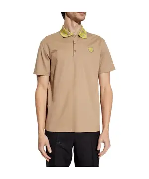 Versace Medusa Embroidered Short Sleeved Polo Shirt - Nude