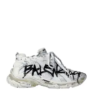 Balenciaga Runner Lace-up Sneakers With Side Logo Print - White/black