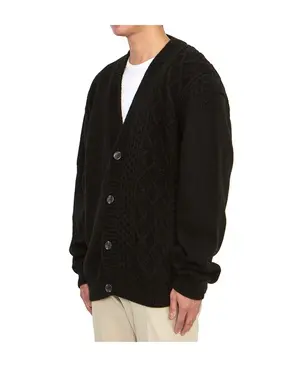 FAMILY FIRST V-neck Long-sleeve Sweater With Ribbed And Cable Knit Details