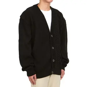 FAMILY FIRST V-neck Long-sleeve Sweater With Ribbed And Cable Knit Details