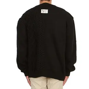 FAMILY FIRST V-neck Long-sleeve Sweater With Ribbed And Cable Knit Details