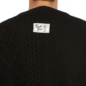 FAMILY FIRST V-neck Long-sleeve Sweater With Ribbed And Cable Knit Details