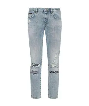Philipp Plein Logo Detail Distressed Jeans