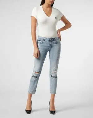 Philipp Plein Logo Detail Distressed Jeans