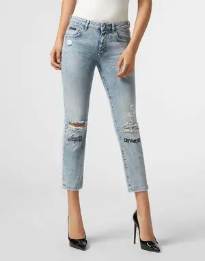 Philipp Plein Logo Detail Distressed Jeans