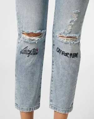 Philipp Plein Logo Detail Distressed Jeans