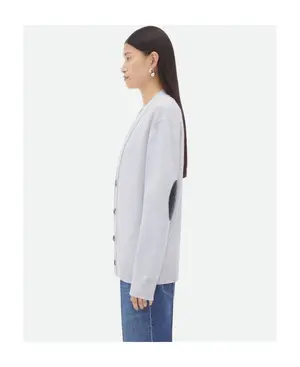 Bottega Veneta Relaxed Fit Cardigan With Intreciato Leather Patch Details - White