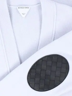 Bottega Veneta Relaxed Fit Cardigan With Intreciato Leather Patch Details - White
