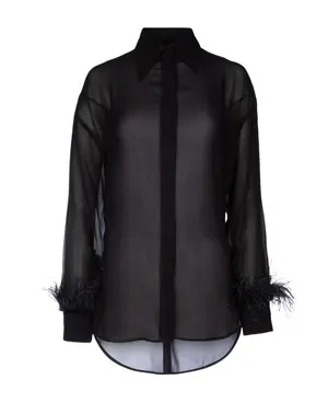 Pinko Semi-sheer Long-sleeved Georgette Shirt With Feather Detail