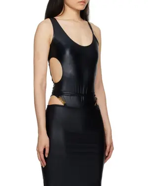 Versace Strapless Asymmetrical Jumpsuit With Logo Hardware