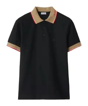 Burberry Logo Embroidered Short Sleeved Polo Shirt - Black