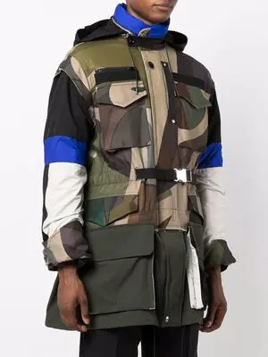 Sacai Camouflage-print Hooded Coat - Black