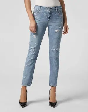 Philipp Plein Distressed Logo Detail Jeans