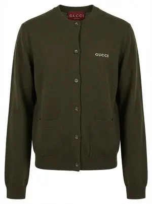 Gucci Cashmere Silk Cardigan With Intarsia Logo