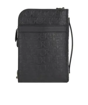 FERRAGAMO Gancini Embossed Messenger Bag - Black
