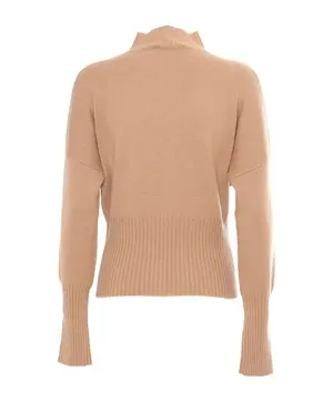 Max Mara High Neck Long-sleeved Jumper With Embellished Logo Detail - Nude