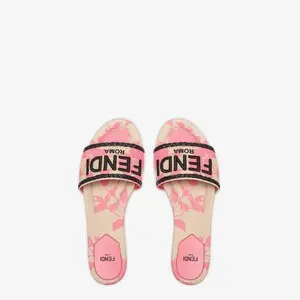 Fendi Flat Slides With Floral Motif And Logo Detail - Nude