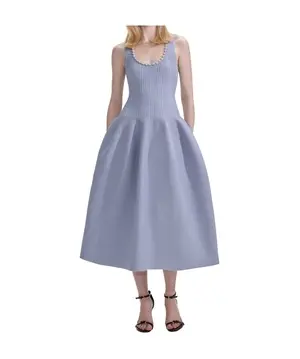SELF-PORTRAIT Ribbed Knit Diamante Midi Dress