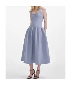 SELF-PORTRAIT Ribbed Knit Diamante Midi Dress