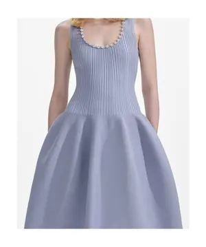 SELF-PORTRAIT Ribbed Knit Diamante Midi Dress