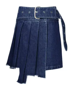 Off-White Belted Pleated Denim Skirt - Blue