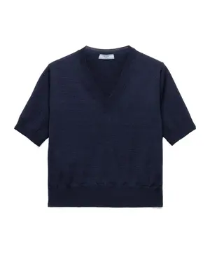 Prada V-neck Fine Knit Short Sleeve Sweater