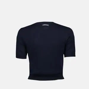 Prada V-neck Fine Knit Short Sleeve Sweater