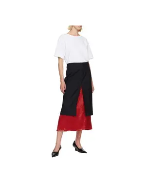 RÓHE Layered Wool Midi Skirt With Chiffon Trim