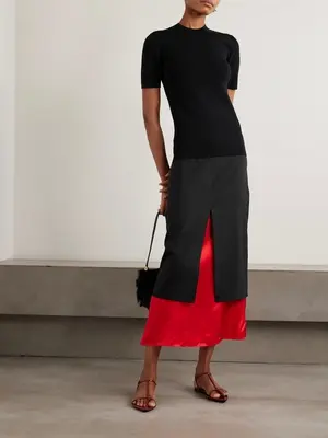 RÓHE Layered Wool Midi Skirt With Chiffon Trim
