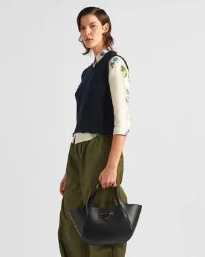 Prada Medium Leather Tote Bag - Black