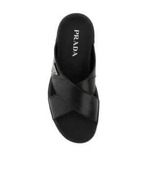 Prada Triangle Logo Slip-on Sandals