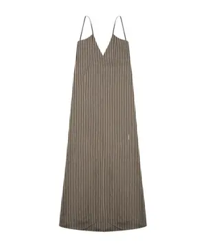ALYSI Striped V-neck Slip Dress - Brown