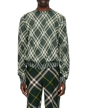 Burberry Checked Crewneck Knitted Jumper - Black