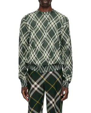 Burberry Checked Crewneck Knitted Jumper - Black